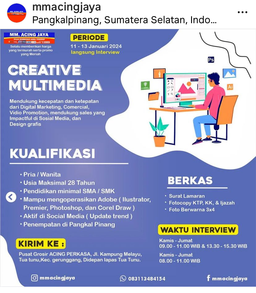 info Loker Creative Multimedia,Crew Store,Crew Fresh Food & PHL-Mini Market Acing Jaya