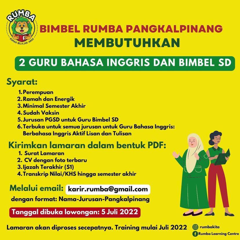 info Loker Guru Bahasa Inggris @ Bimbel SD-Rumba Pangkalpinang