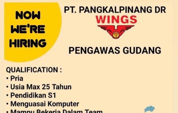 info Loker Pengawas Gudang @PT Pangkalpinang DR/Wings